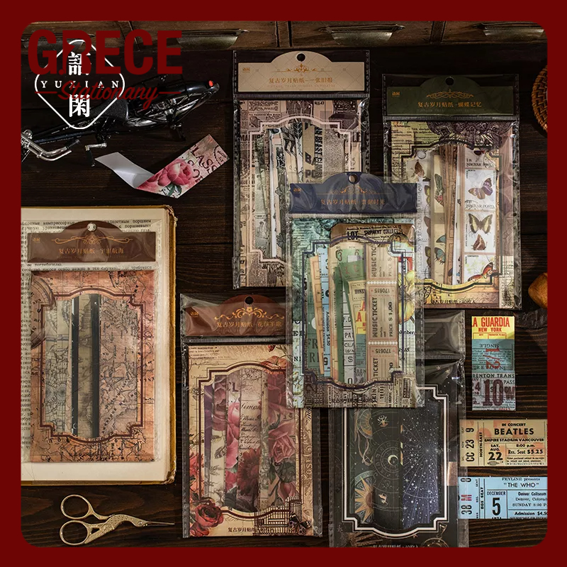 Retro style Vintage elegant long sticker design pack DIY | Shopee ...