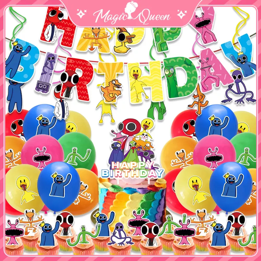 Rainbow Friends Birthday Banner Decoration Birthday Party Spirals Cake ...