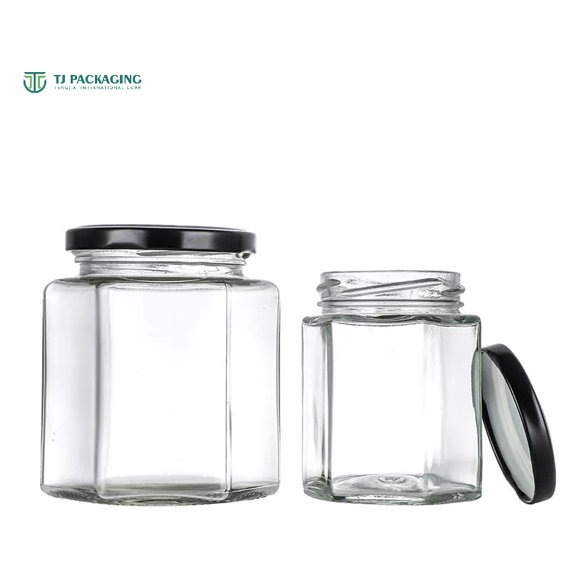 (1 box) Hexagon Glass Jar with metal Lid 85ml 100ml 180ml 280ml 380ml ...
