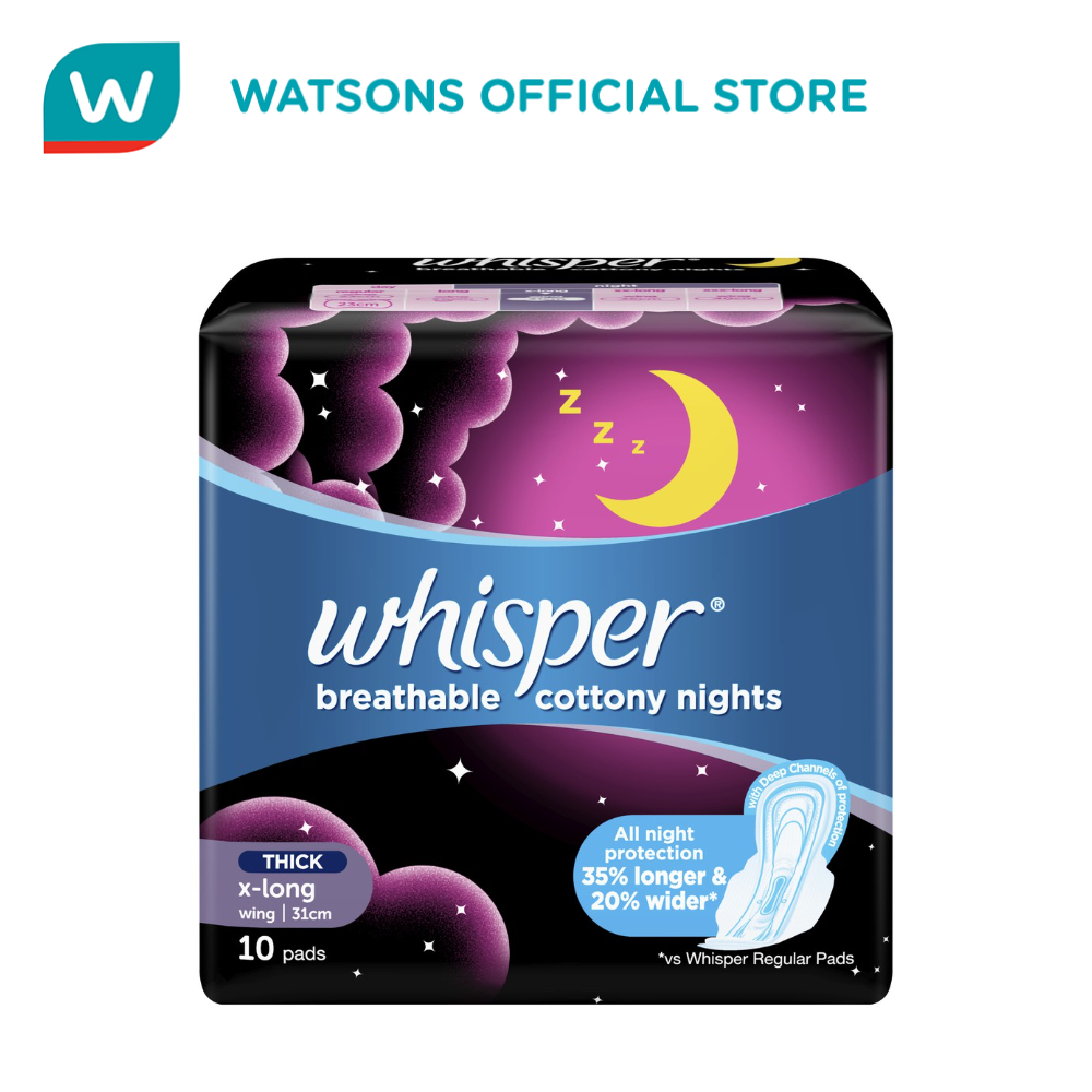 WHISPER Cottony Night X-Long 31cm With Wings 10 Pads | Shopee Philippines