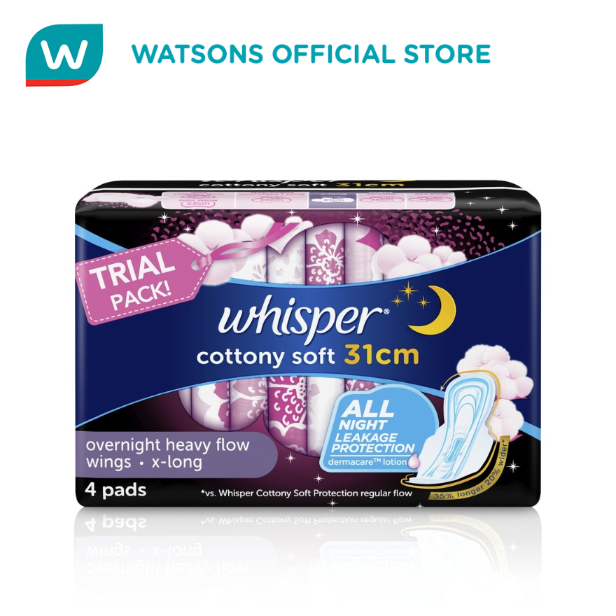 WHISPER Cottony Clean Heavy Flow / X-Long Overnight Wings 4 Pads ...