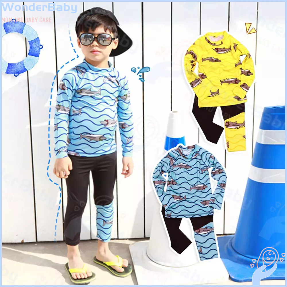 WD【COD】 Boy swimsuit fish print sunscreen long sleeve children's ...