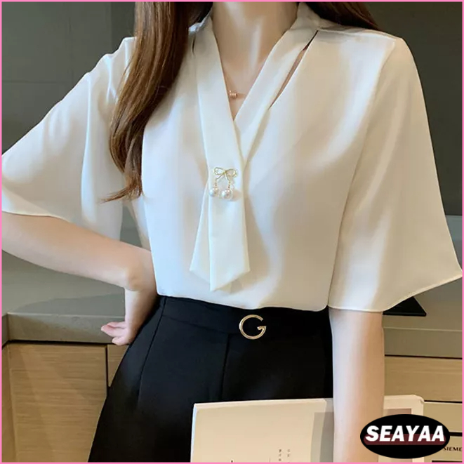 Medium Sleeve Chiffon Shirt Women Summer Loose Flared Sleeve Top