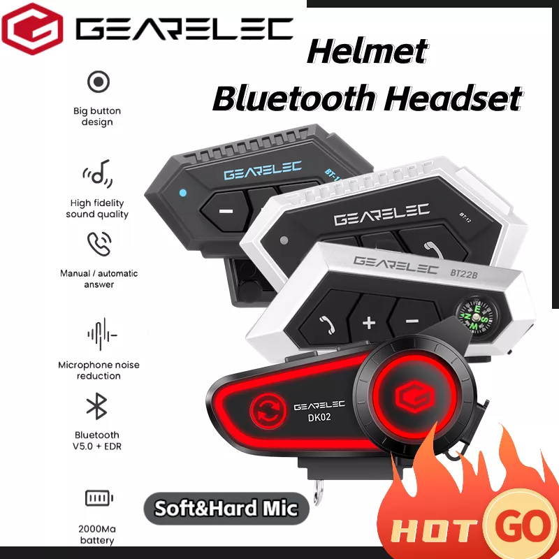 GEARELEC BT12 Motorcycle Helmet Bluetooth Headset Motorbike Wireless ...