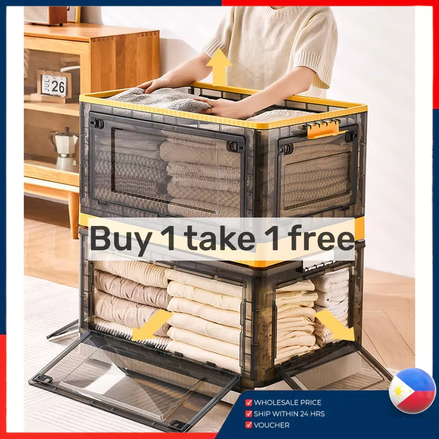 【BUY 1 TAKE 1】Foldable Storage Box With Wheels Plastic Clothes Storage ...