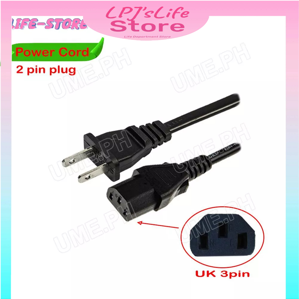 AC CPU Power Cord cable US Plug 2 Pin for PC Computer Printer Monitor ...
