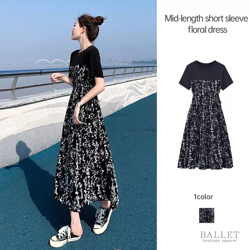 Vintage Hepburn Style Dress Floral Long Dress Chic Temperament High ... Vintage Hepburn Style Dress Floral Long Dress Chic Temperament High ...