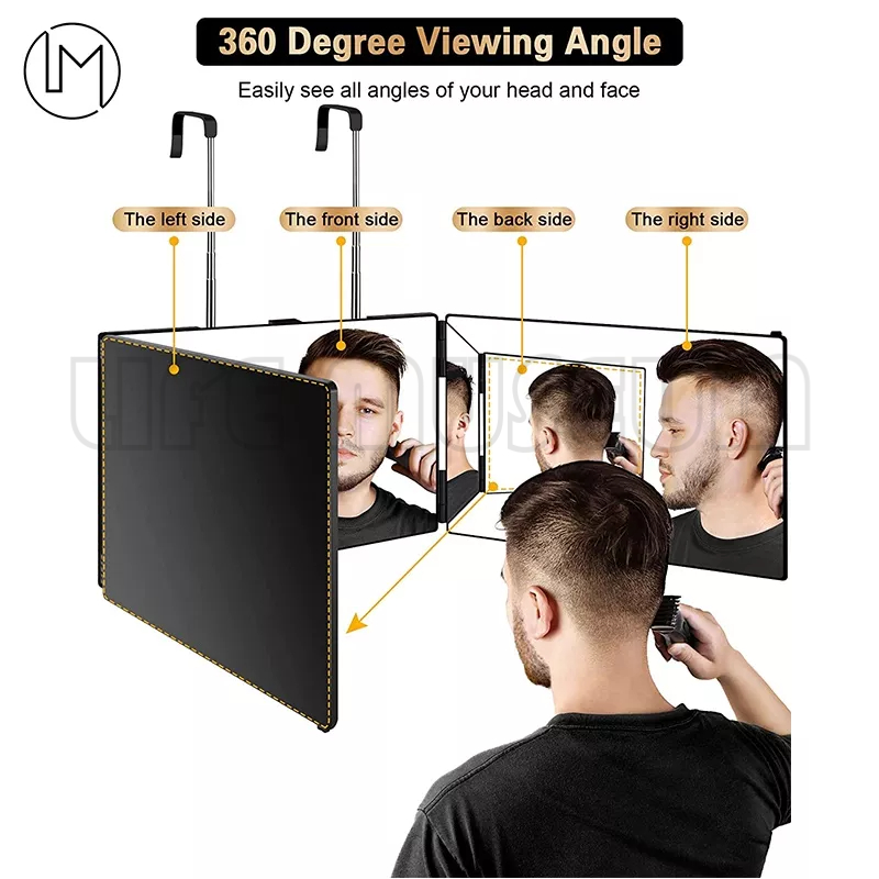 3 Way Mirror for Self Hair Cutting, 360 Trifold Barber Mirrors 3 Sided ...