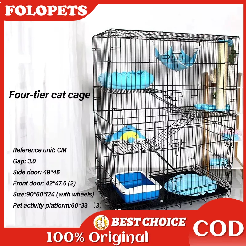 FOLOPETS Cat Cage 4 Layer With Wheels Pet House Easy Assemble Pet 4 ...