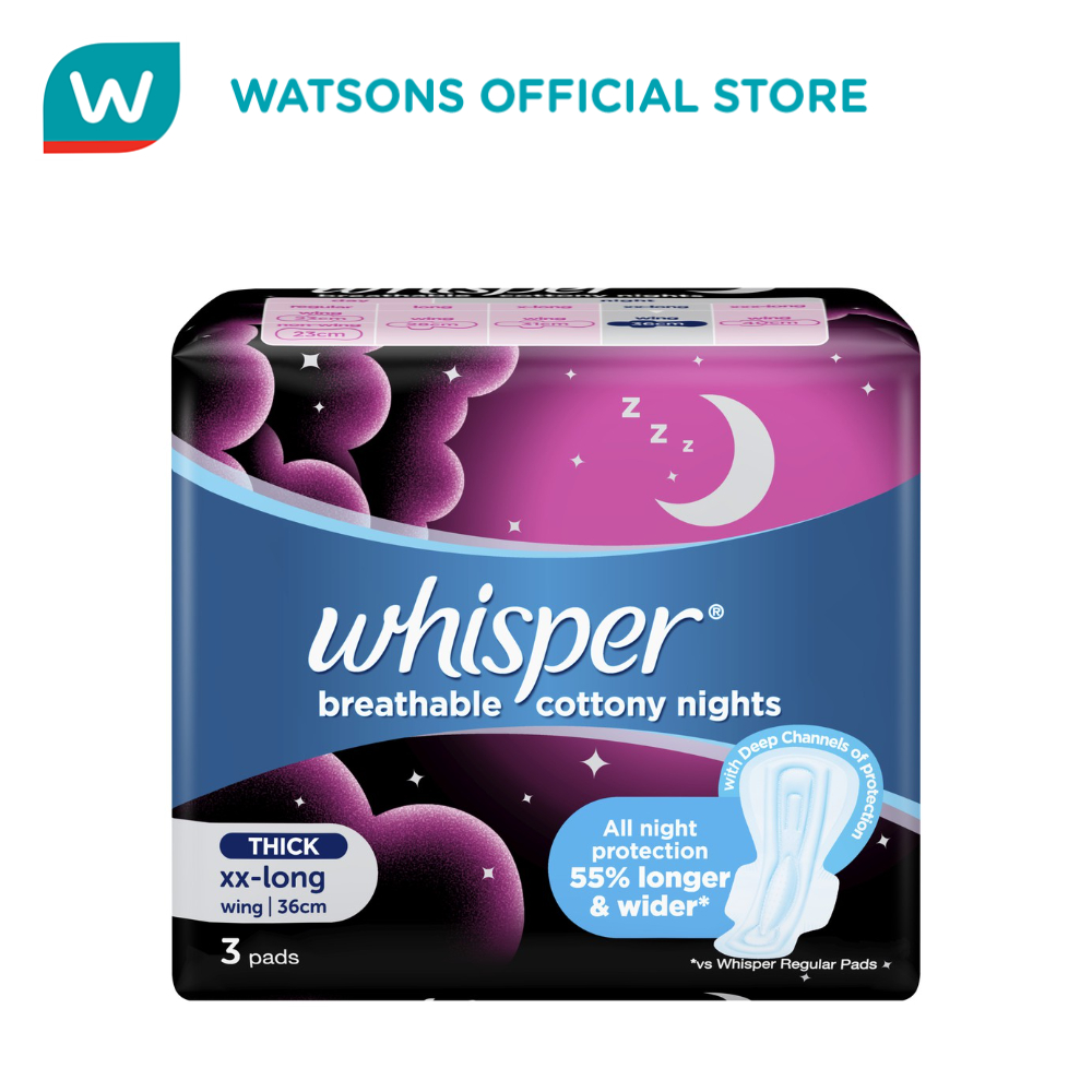 WHISPER Cottony Soft Nights Heavy Flow 36cm Wings 3 Pads | Shopee ...