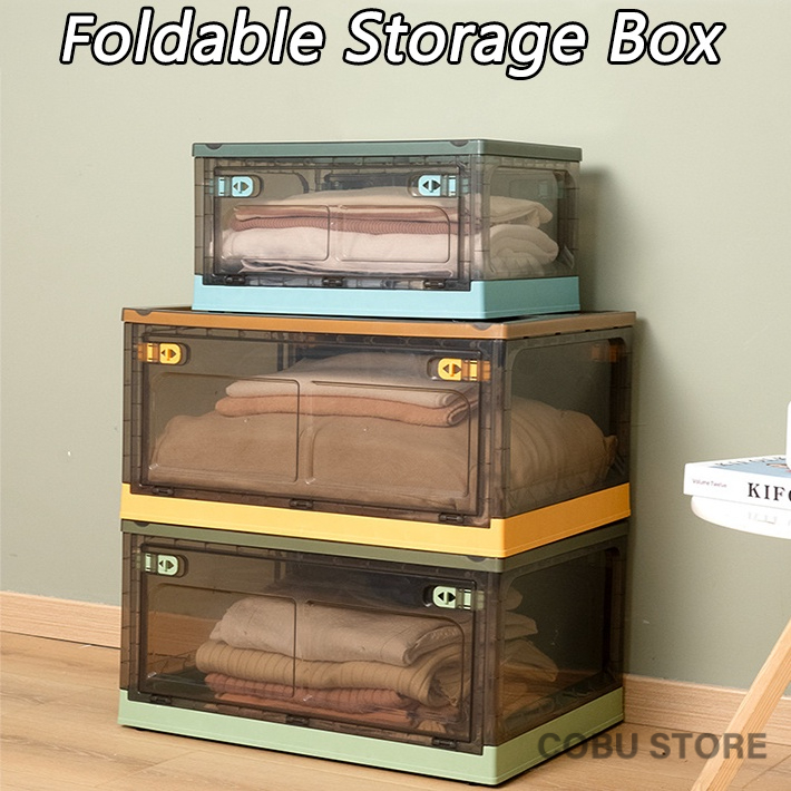Folding Storage Box Transparent Plastic Organizer Cabinet with Pulley ...