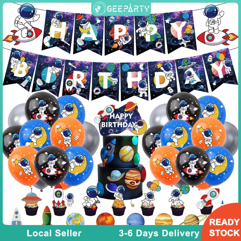 Outer Space Party Banner Balloon Caketopper Set for Boy Birthday Party ...