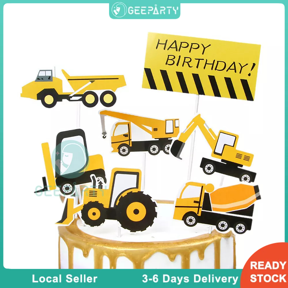 7PCS Construction Theme Cake Topper Traffic Signs Cupcake Deocrations ...