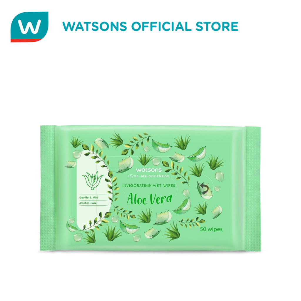 Watsons Invigorating Wet Tissues Aloe Vera Scented 50 Sheets | Shopee ...