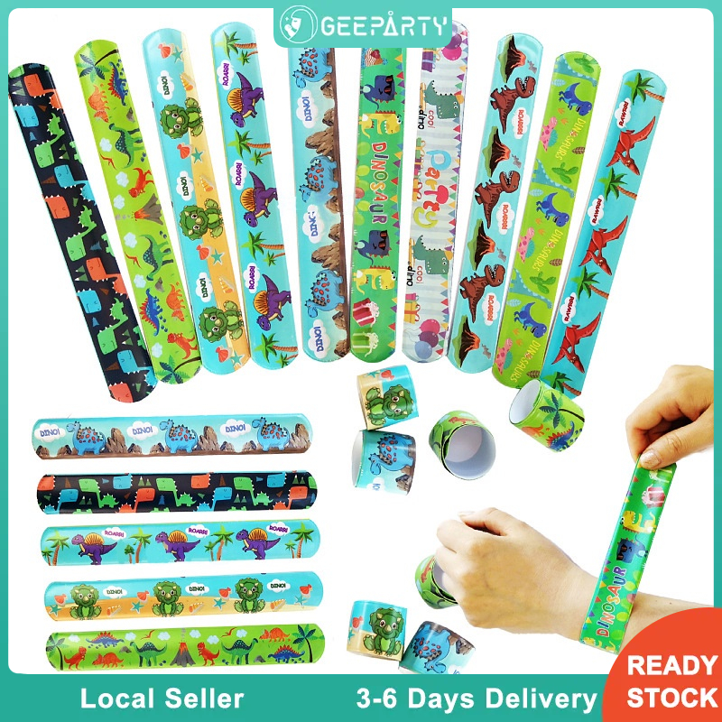 10pcs Cartoon Dinosaur Jurassic Theme Slap Bracelets Wristband for Kids ...