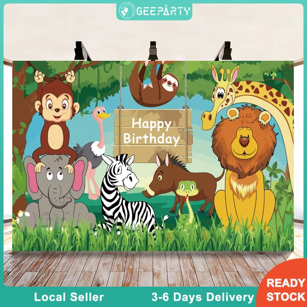Jungle Safari Wild Animal Theme Happy Borthday Backdrop Cloth Birthday ...