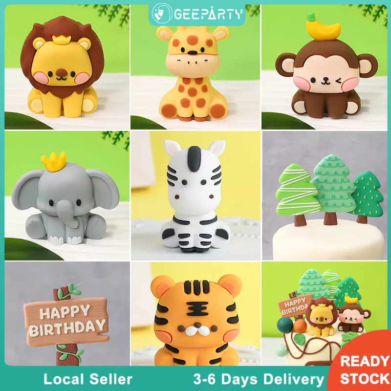 GeeParty Cake Topper 3D Safari Cute Animal Theme for Birthday Cake ...