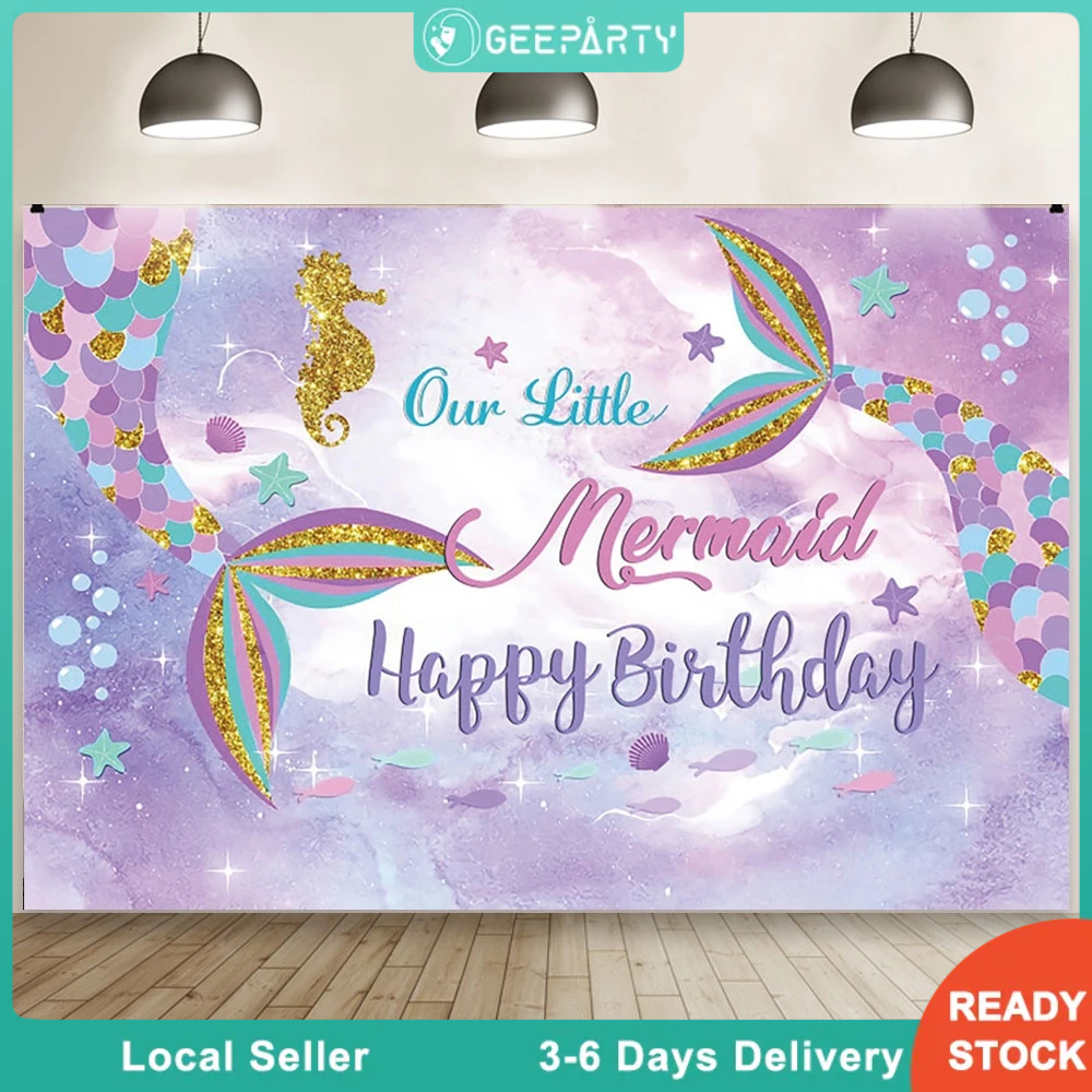 Reusable 1*1.5M Mermaid Party Backdrop Cloth for Girls Mermaid Theme ...