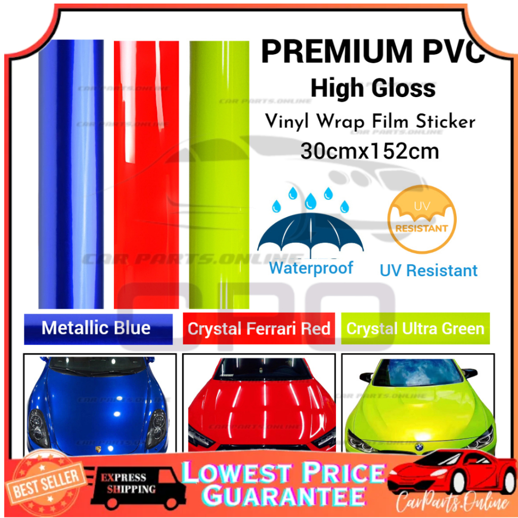 CPO 30cm*152cm PVC High Glossy Plain Vinyl Wrap Film CAR Sticker Decals ...