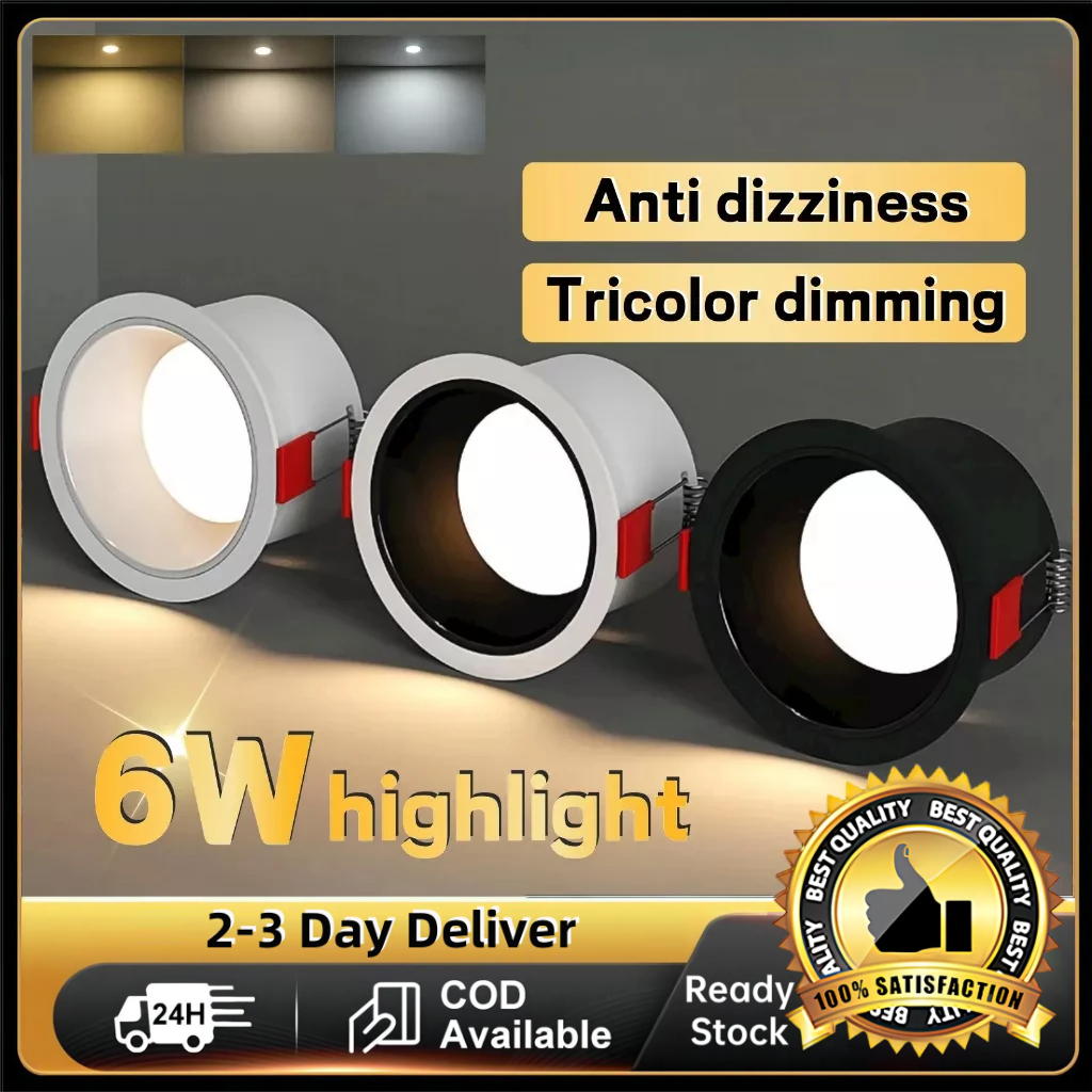Tri color Anti-Glare 6W Led COB Downlight Narrow Embedded Spotlight ...