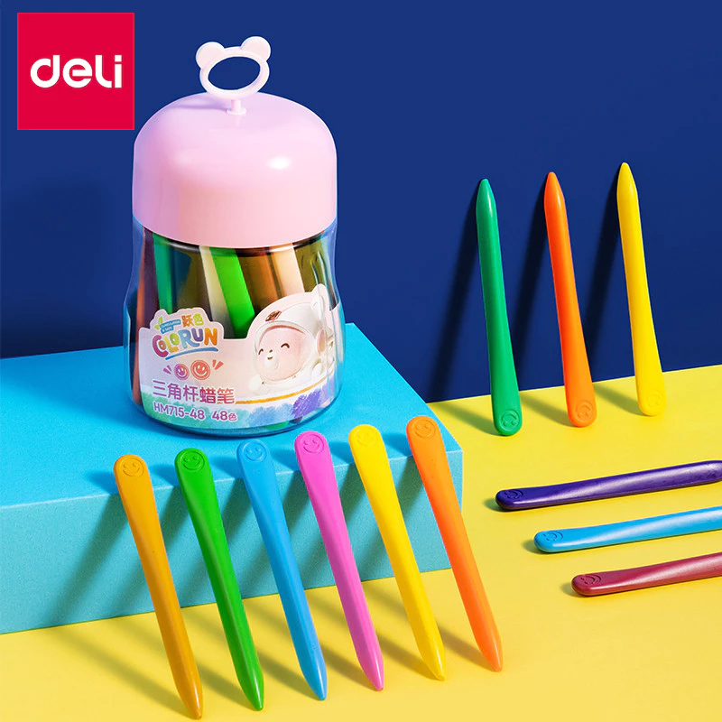 Deli 12/24/36/48 Color Plastic Crayons Set Non-Toxic Washable Painting ...