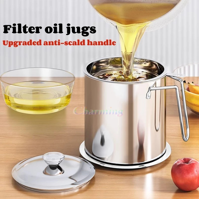 Oil Strainer Stainless Steel Filter Oil Cup Pot Kitchen Oil Storage ...