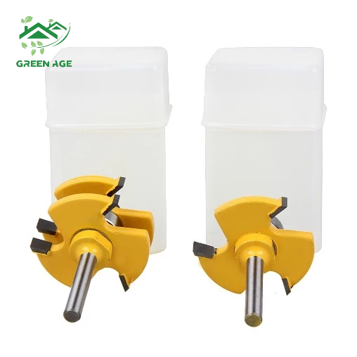 2PCS Tongue and Groove Set 1/4 Inch Shank Router Bit 3 Teeth Adjustable ...