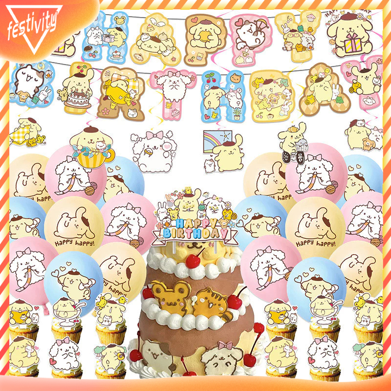 Pompompurin Set A&B Birthday Party Banner Cake Topper Cupcake Toppers ...