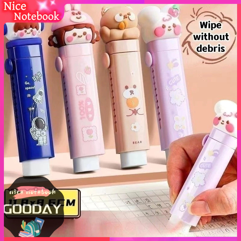 Cartoon Pencil Eraser Cute Retractable Pen Shape Eraser Student ...