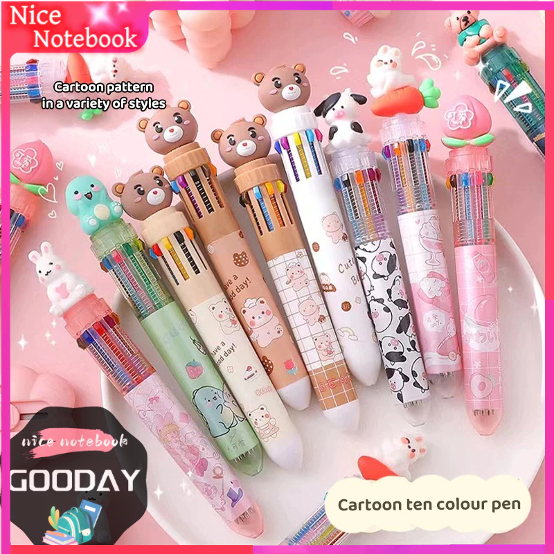 10 in1 Multicolor Cute Ballpen 10Colors Retractable Ballpoint Pens ...