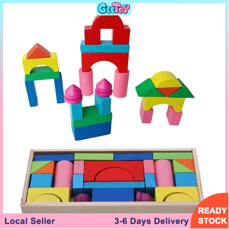 Geetoy 26pcs Mini Castle Geometric Shape Wooden Puzzle Educational Toys ...