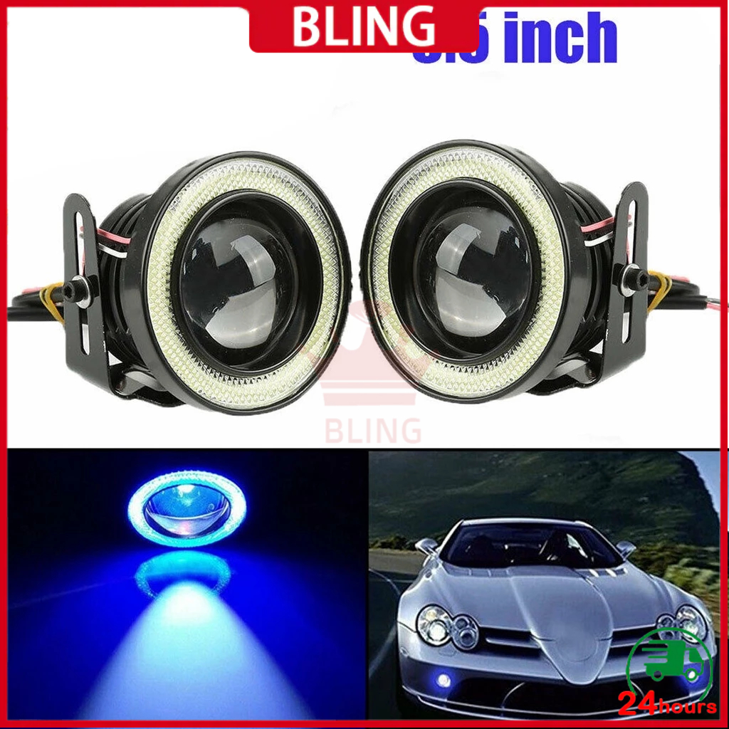 2pcs 3.5 inch Car COB LED Angel Eyes Fog Light Ring Lens Projector Halo Ring Fog Lamp | Shopee ...