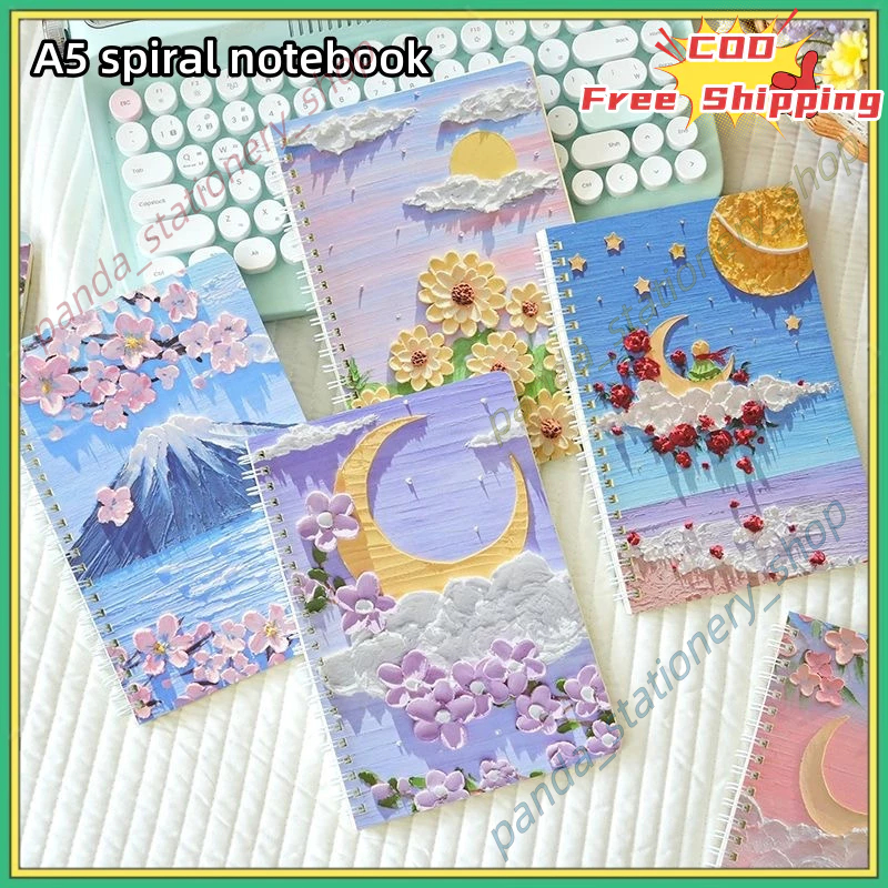 Notebooks Aesthetic Oil Painting Cover Coil Spiral Notebook A5/A7 Diary ...