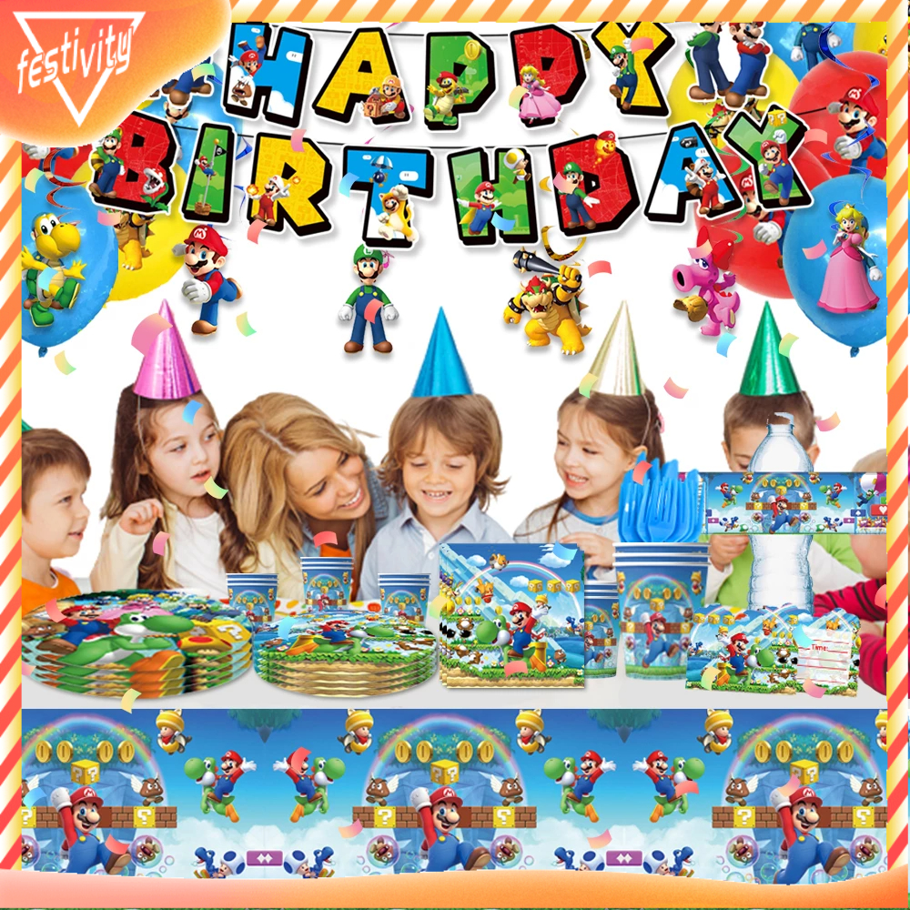 New Blue Mario Super Mario Game Theme Birthday Party Decoration Banner ...