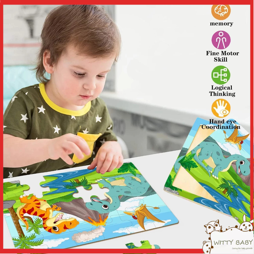 【COD】WB Wooden Jigsaw Puzzle for Kids Animal Dinosaur Cartoon Baby ...