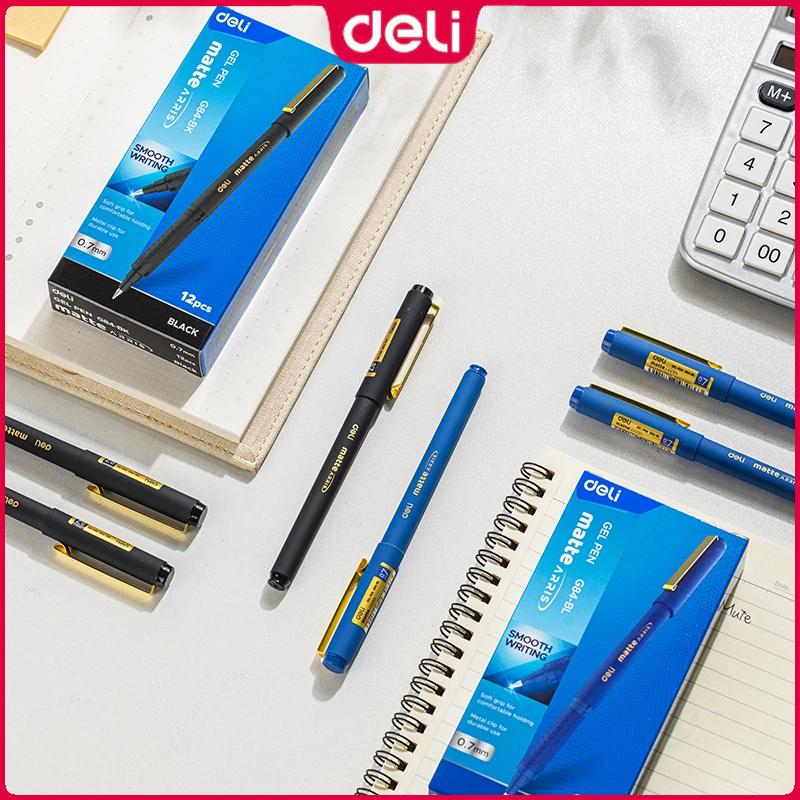 Deli Gel Pen 0.7mm Bullet Black/Blue Ink Smoth Writing Pen Office ...