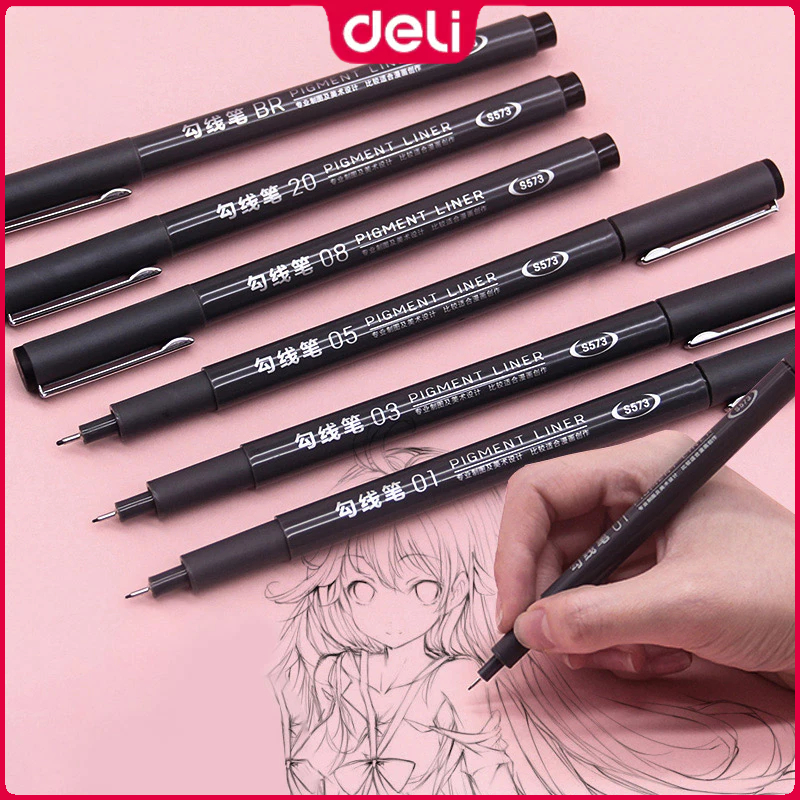 Deli 6PCS/Box Fine Liner Black Ink Painting Supplies S573 | Shopee ...