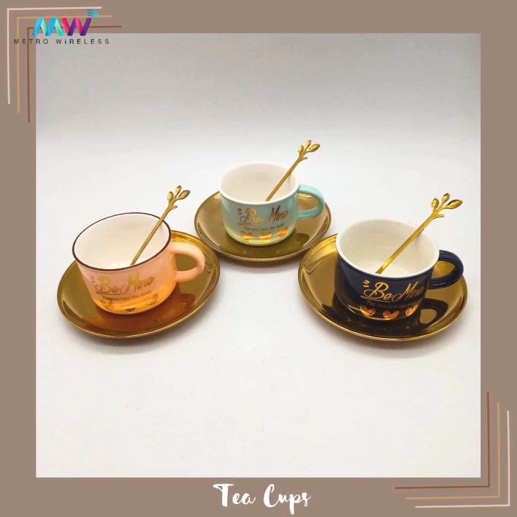 Be Mine Pastel Tea Cup Set – 1 Cup, 1 Saucer & 1 Gold Spoon | Perfect ...