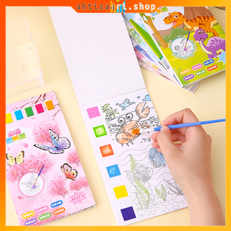 10 Sheets Painting Coloring Book Set with Paintbrush Graffiti ...