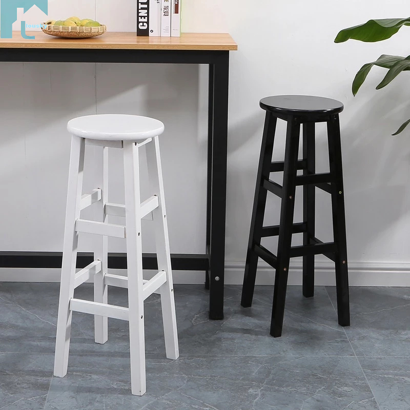 Nordic minimalist solid wood bar chair exquisite high chair black and ...