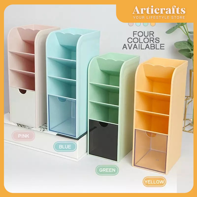 Multifunction Pen Holder with Drawer Desk Organizer | Shopee Philippines