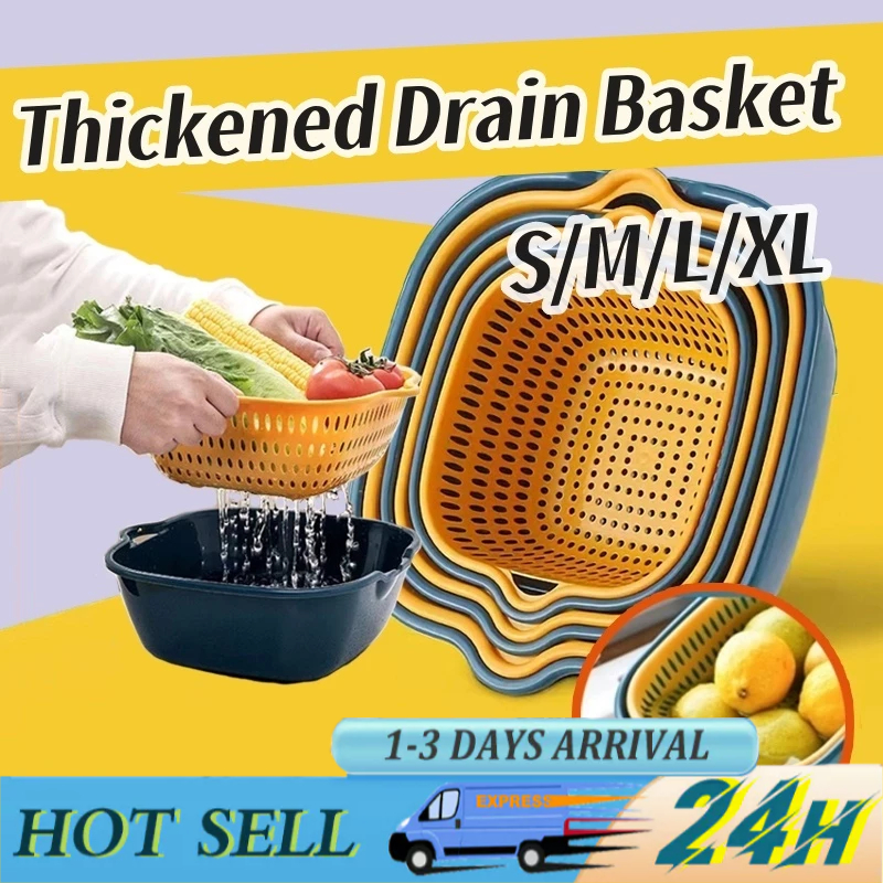 Double-layer Drain Basket Plastic Vegetable Washing Basket Wash Basin ...