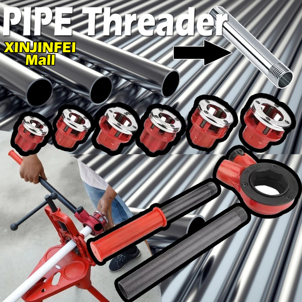Ratchet Pipe Threader Kit Ratcheting Pipes Threading Tool with 6 Dies for Iron Pipe Threaders ...