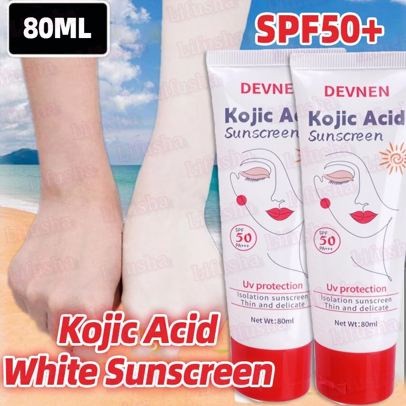DEVNEN Kojic Acid Sunscreen For Face Body SPF50+ Whitening Sun Cream Sunblock UV Protect ...