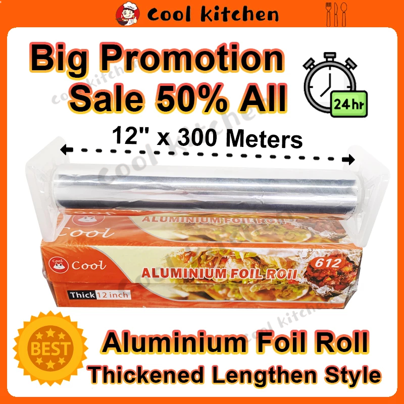 Aluminum Foil Cool Kitchen Jumbo Roll 12" x 300 Meters Food Grade Foil ...