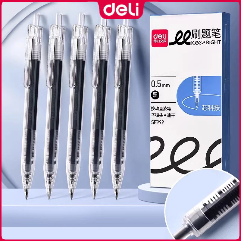 Deli SF999 Press Direct Liquid Gel Pen 0.5mm Black Pefill Writing ...