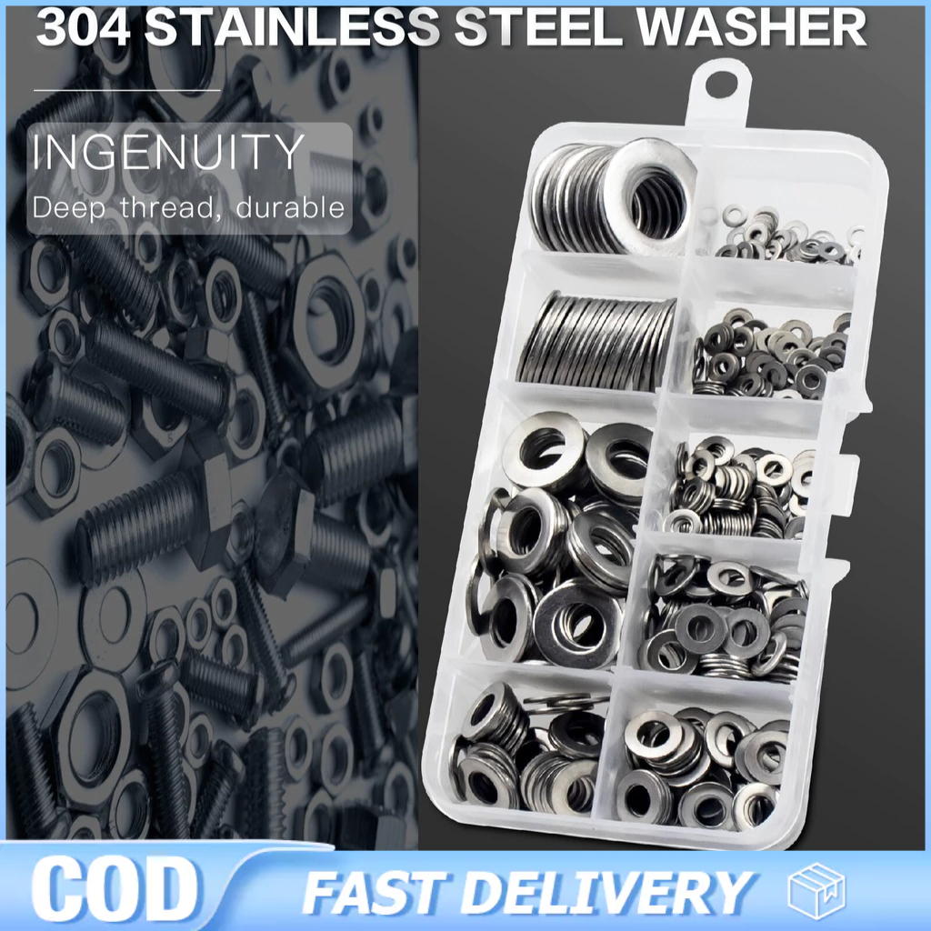 360pcs M2-M10 Stainless Steel Flat Washer Plain Washer Flat 304 Gasket ...