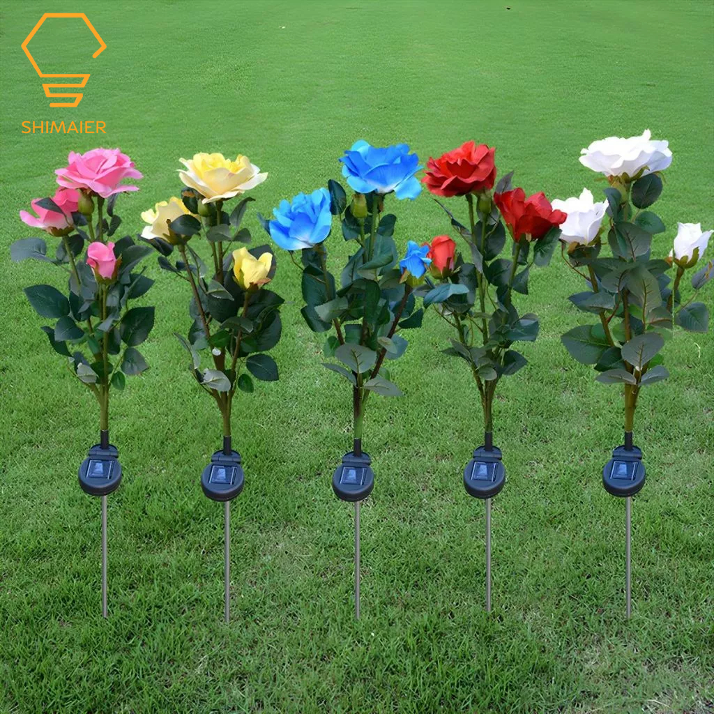 SHIMAIER LIGHTING Solar Cemetery Flower Outdoor Waterproof 3 Rose ...