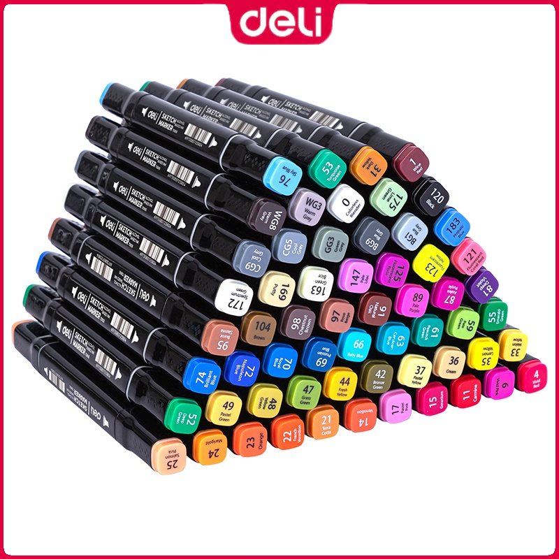 Deli 30/40/60/80Color Highlight Painting Marker Dual Tip Square Shape ...