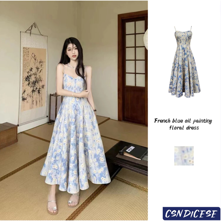 Blue floral halter dress beach dress midi dress cocktail dress sunday ...
